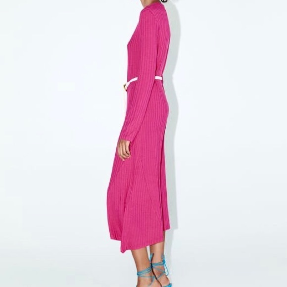 Zara | Dresses | Zara Fuschia Long Belted Dress Size Medium | Poshmark